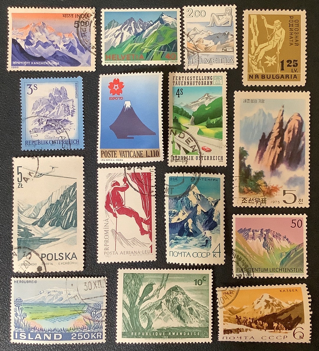 15 MOUNTAINS SCENERY Travel Vintage Worldwide Postage Stamps Crafts ...
