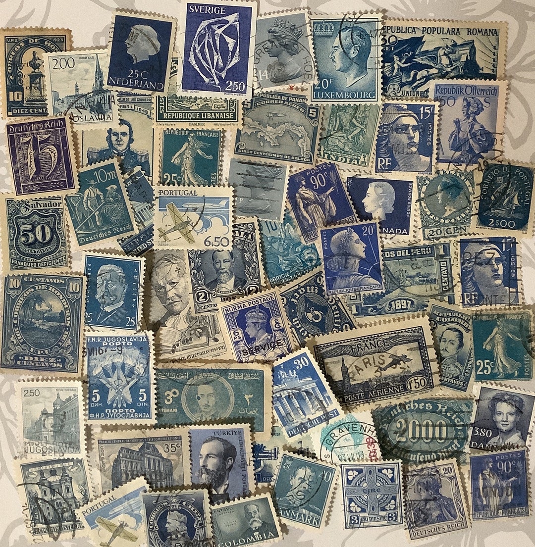 50 SHADES of BLUE Used World Postage Stamps for Crafting, Collage ...
