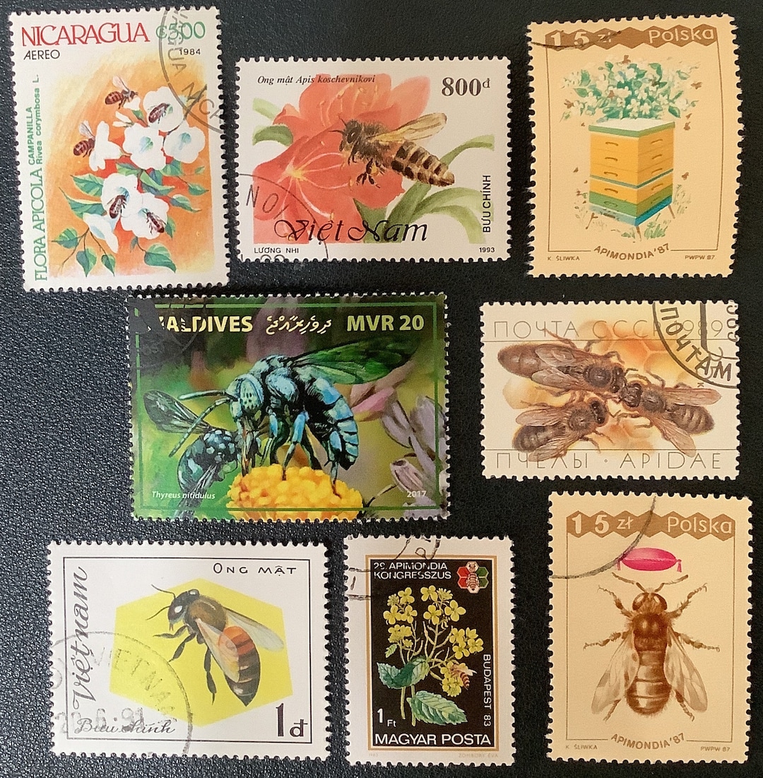 8 BEES Wasps Bumblebee Insects Vintage Postage Stamps Collage, Cards ...