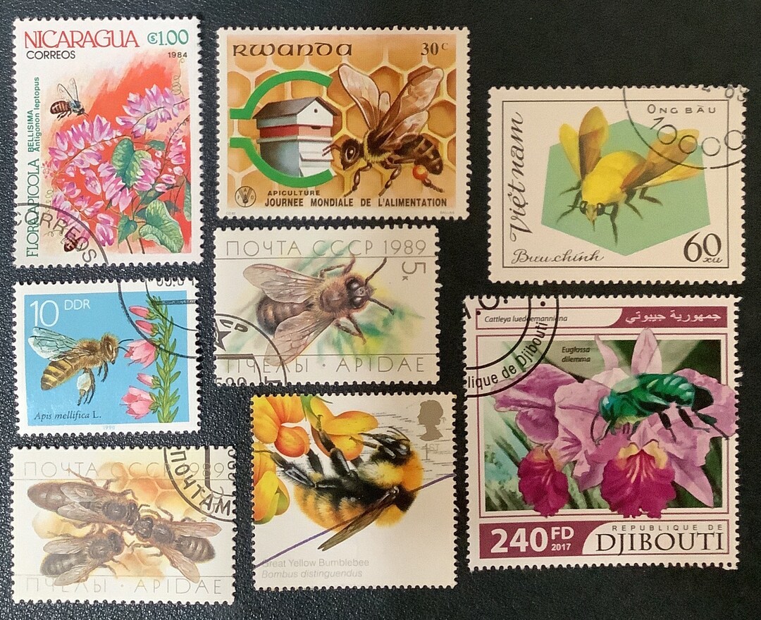8 BEES Wasps Bumblebee Insects Vintage Postage Stamps Collage, Cards ...