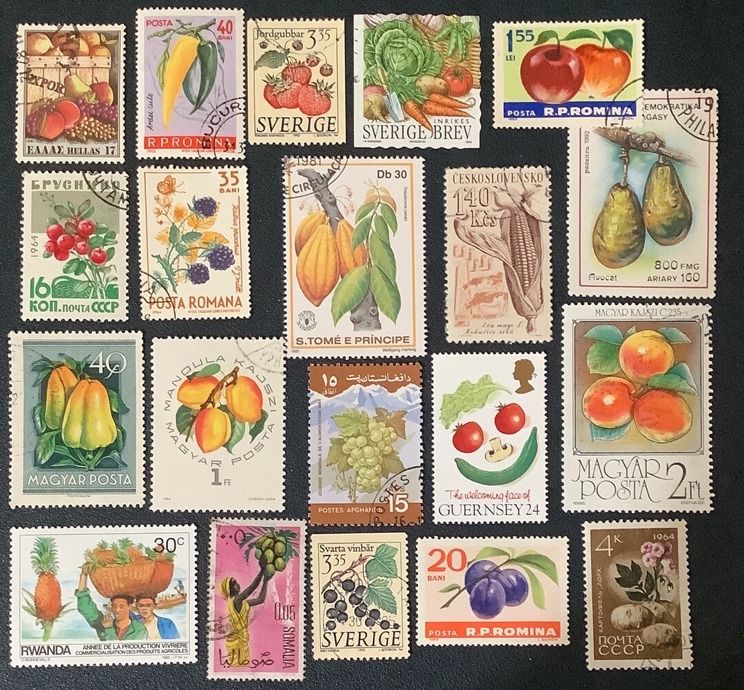 20 FRUIT VEGETABLES Edible Plants Vintage Postage Stamps Peppers ...