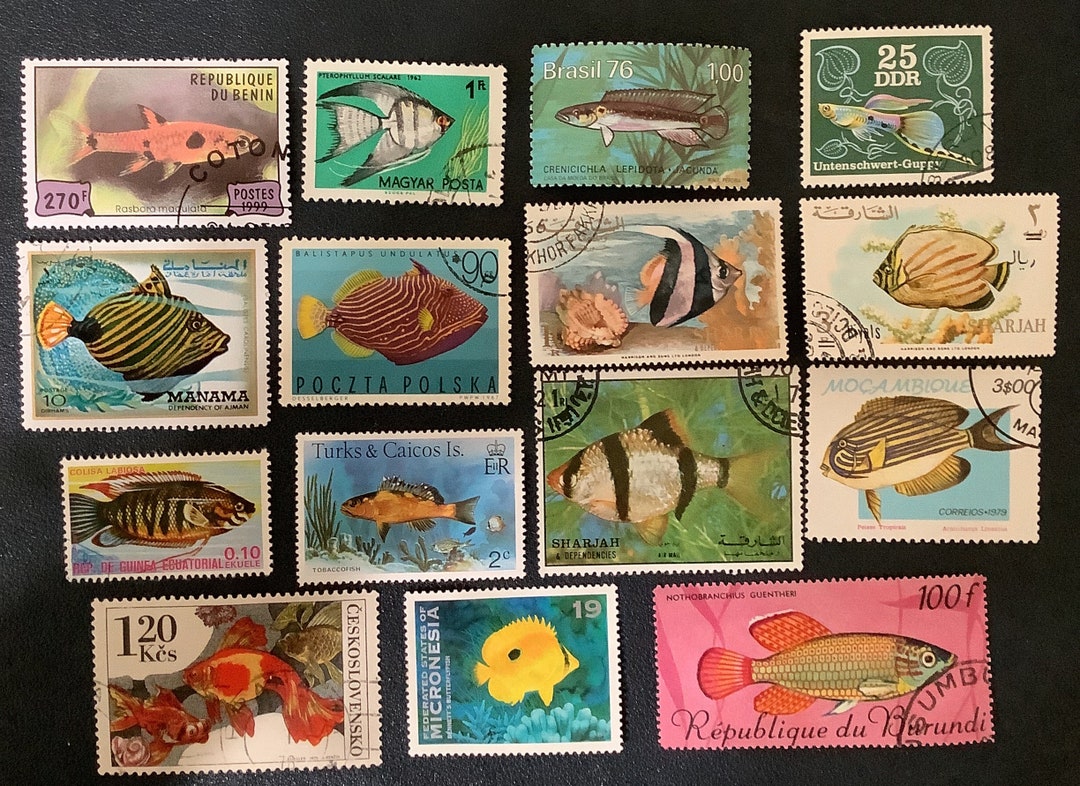 15 TROPICAL FISH Vintage Postage Stamps Paper Crafts Philately - Etsy