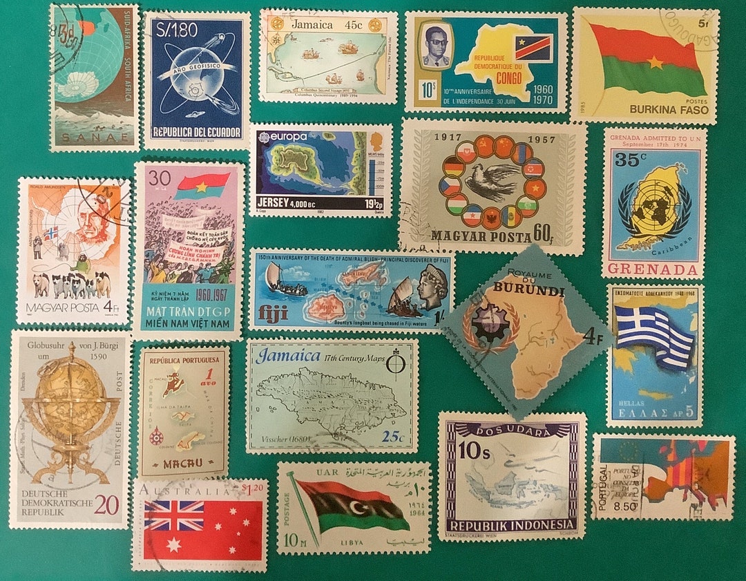 20 World FLAGS MAPS Vintage Postage Stamps Geography for Kids - Etsy