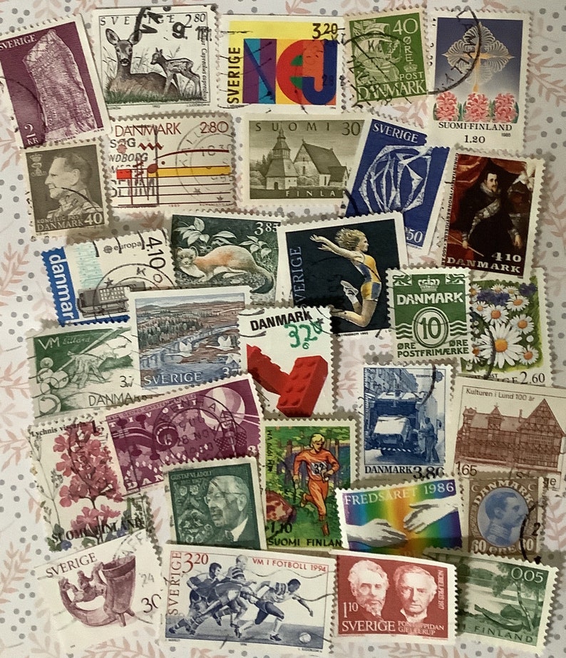 30 Scandinavian Vintage Postage Stamps Collectors Crafts Art Scrapbooks ...
