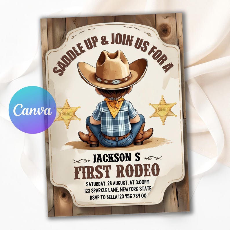 First Rodeo Invitation Template, My 1st Rodeo Invitation, Boy Cowboy ...