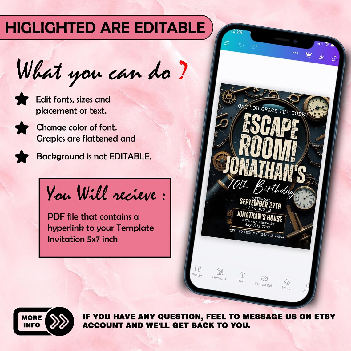 Escape Room Birthday Invitation Girl, Printable Escape Room Invitation ...