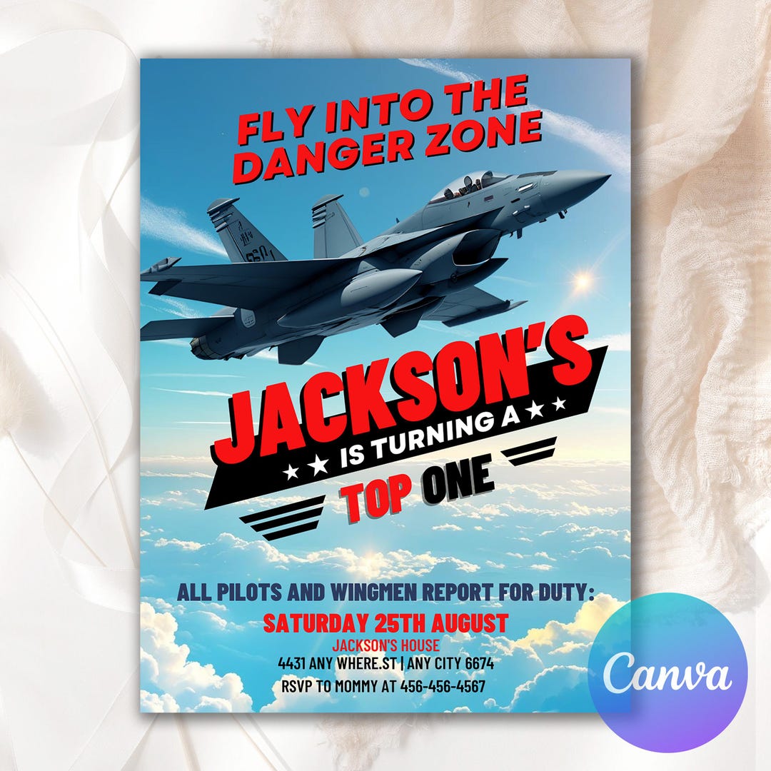 Top One Airforce Invitation, Fighter Jet Invitation, Editable Fighter ...