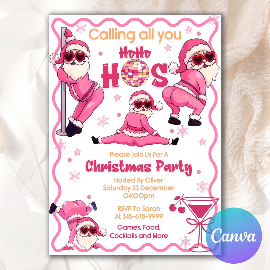 Christmas Funny Invitation, Friendsmas Party Invitation, Ho Ho Hos ...