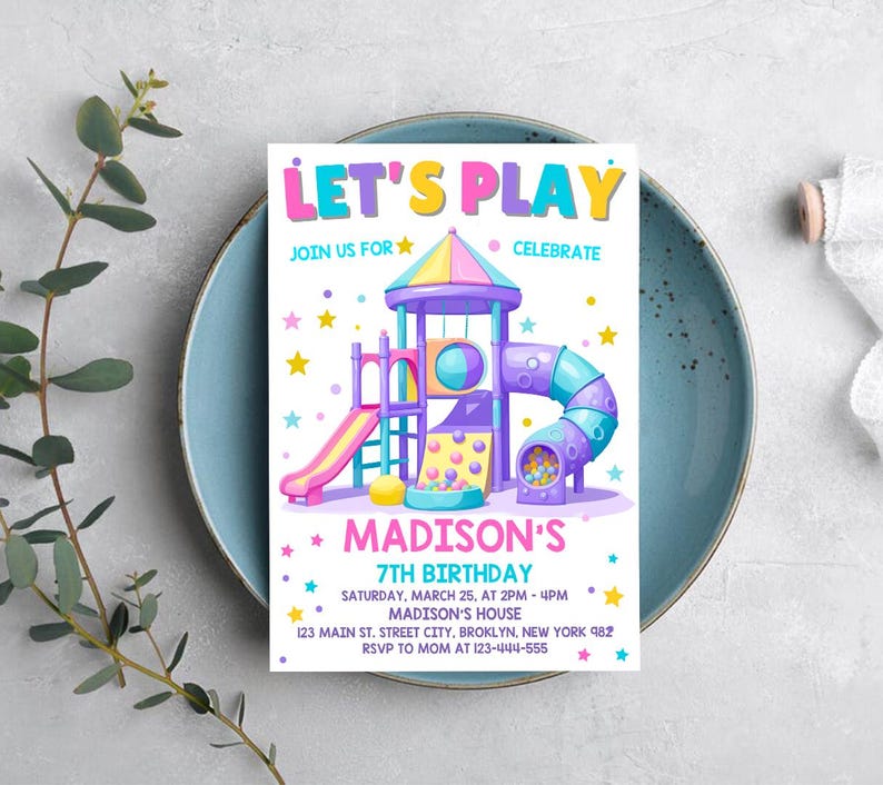 Playground Birthday Party Invitation Girl Let's Play Jungle Gym Party ...