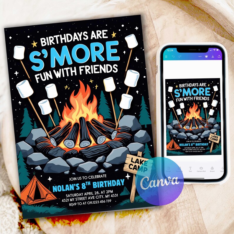 Editable Kids Smores Birthday Invitation Template Printable Smores ...