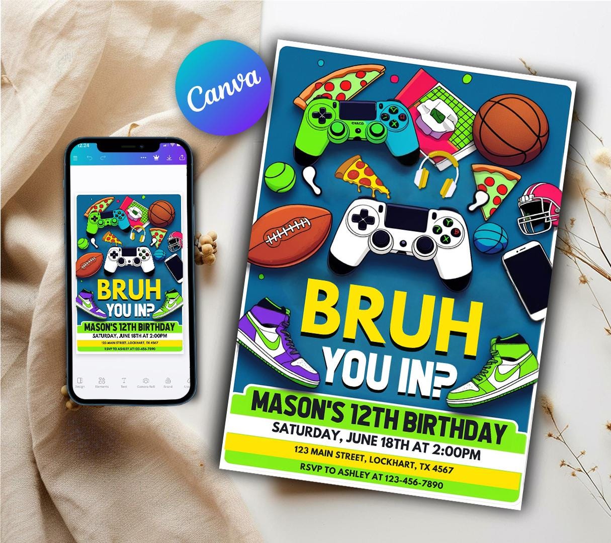 Bruh Birthday Invitation, Neon Graffiti Theme Any Age Digital Template ...