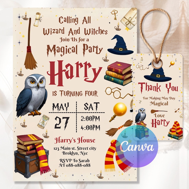 Wizards Witches Birthday Invitation, Magical School Wizardry Birthday ...