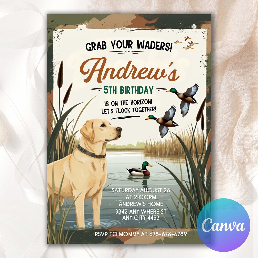 Duck Hunter Birthday Party Invitation, A Little Hunter, Mallard Duck ...