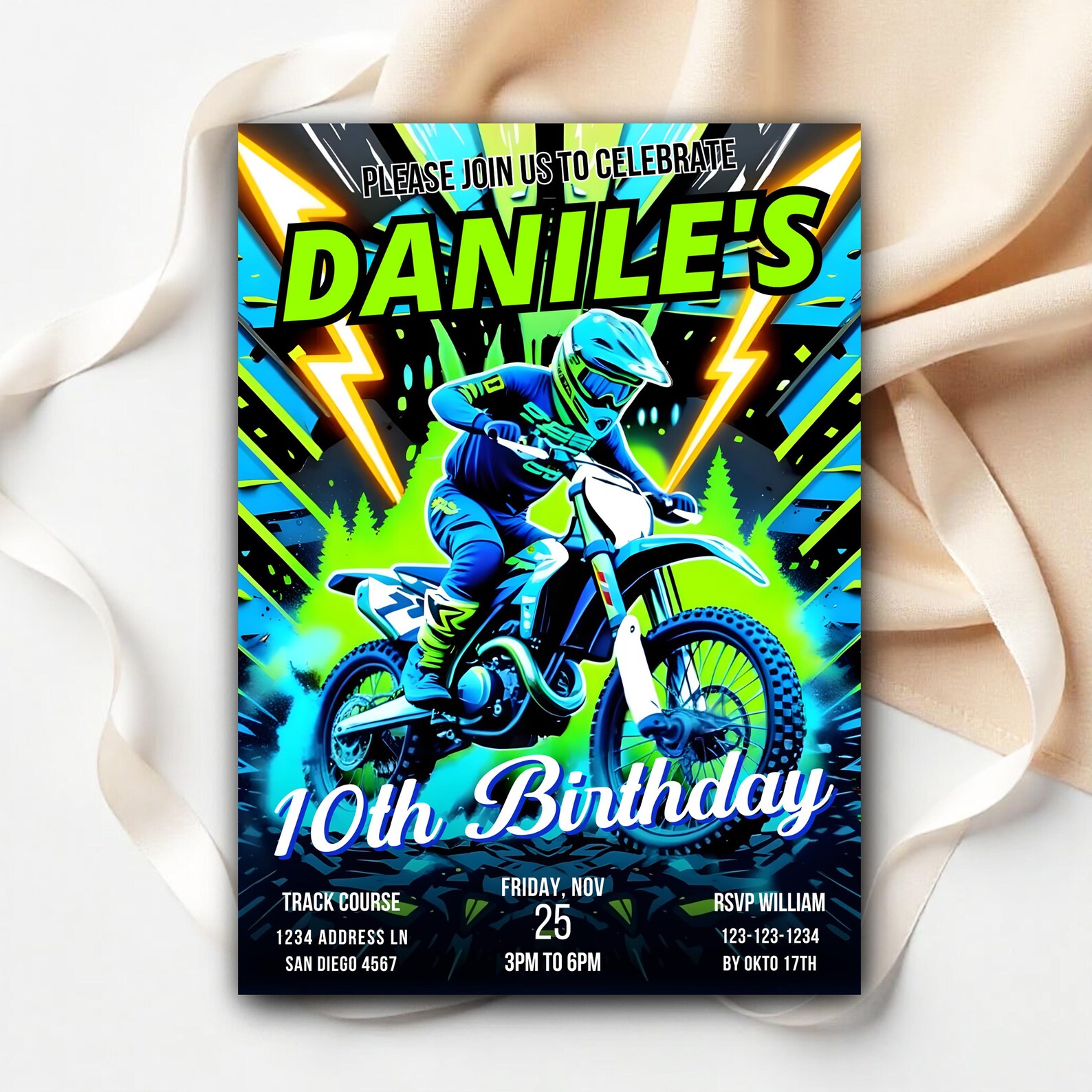 Dirt Bike Adventure Party Theme Invitation, Motocross Racing Template ...