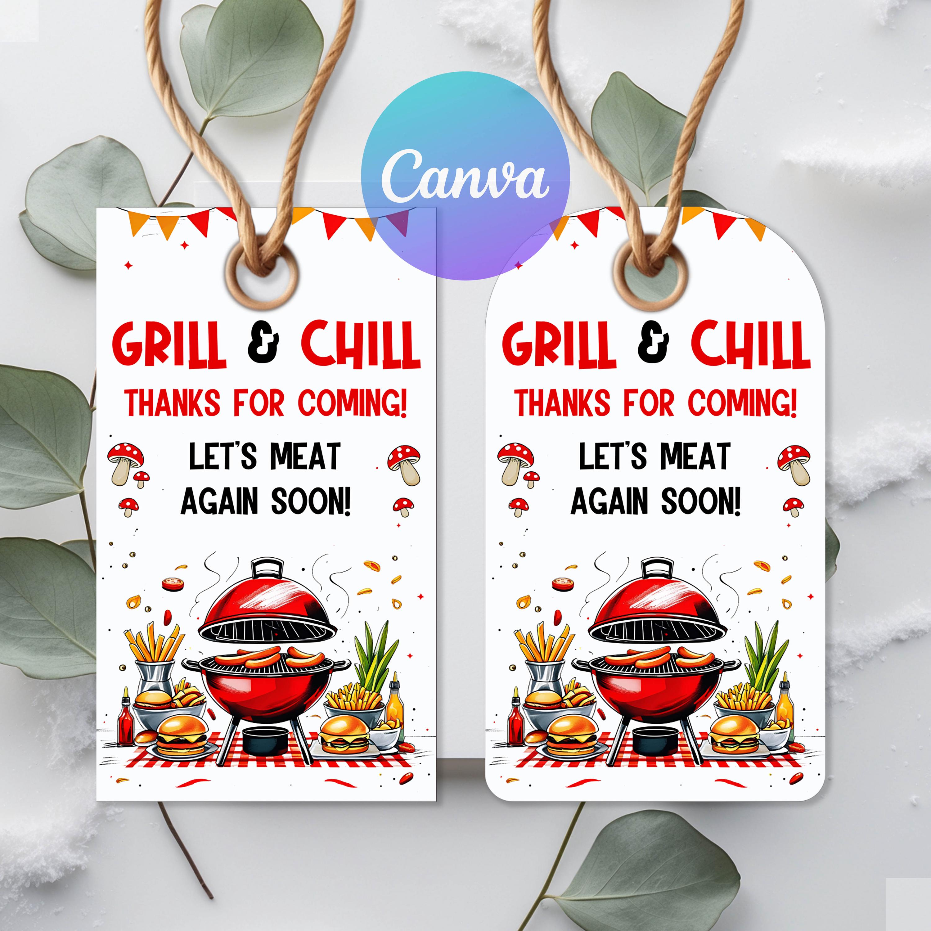 BBQ Chill and Grill Birthday Thank You Tags, Animated BBQ Party Favor ...