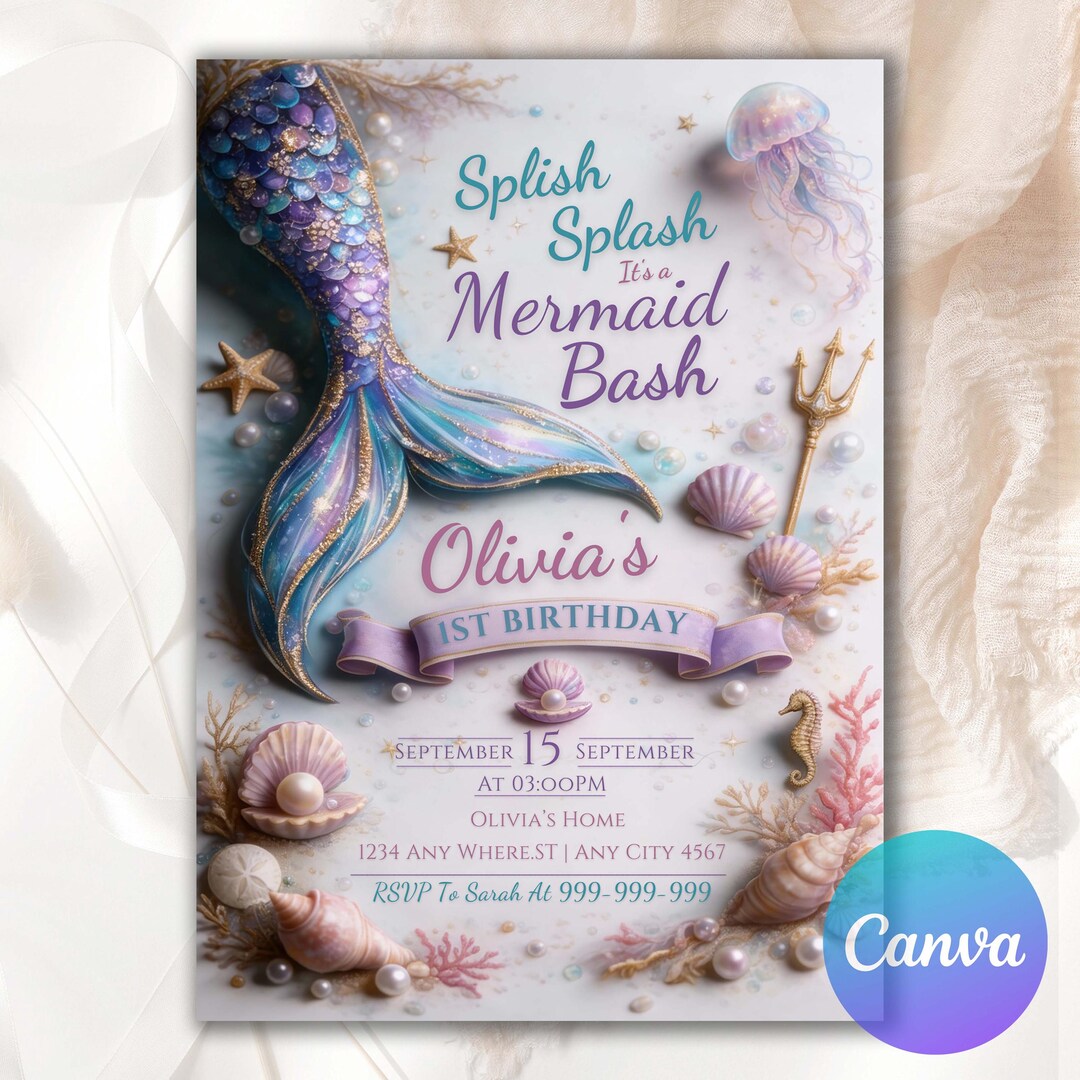 Under the Sea Birthday Invitation, Mermaid Tail Birthday Invitation ...