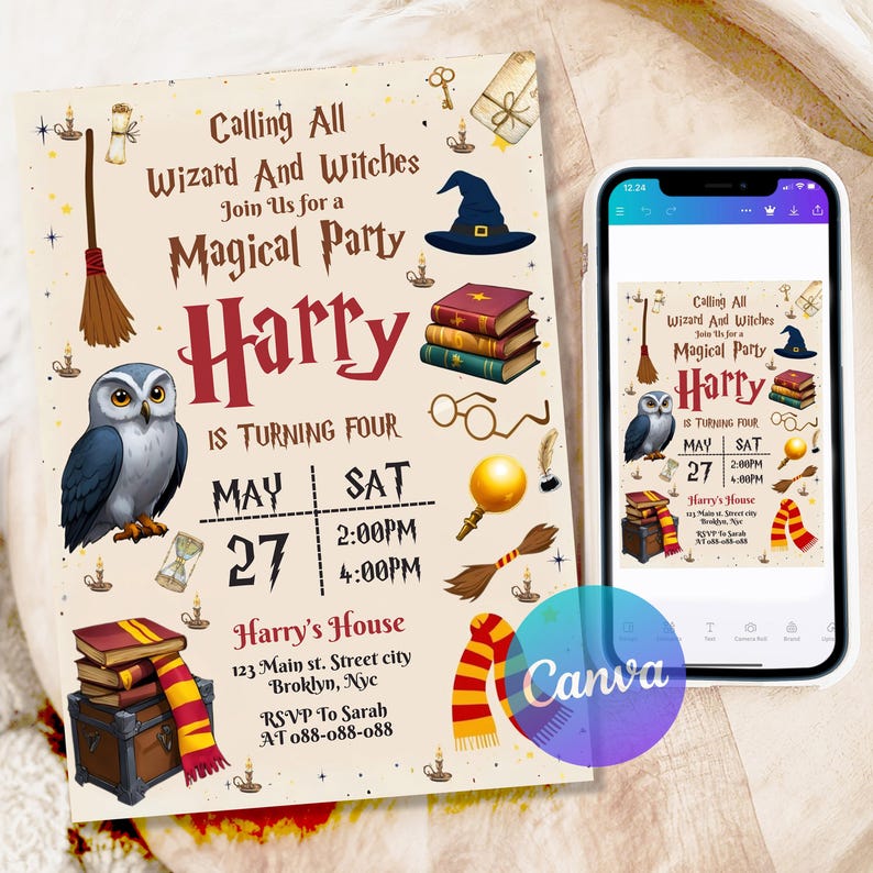 Wizards Witches Birthday Invitation, Magical School Wizardry Birthday ...