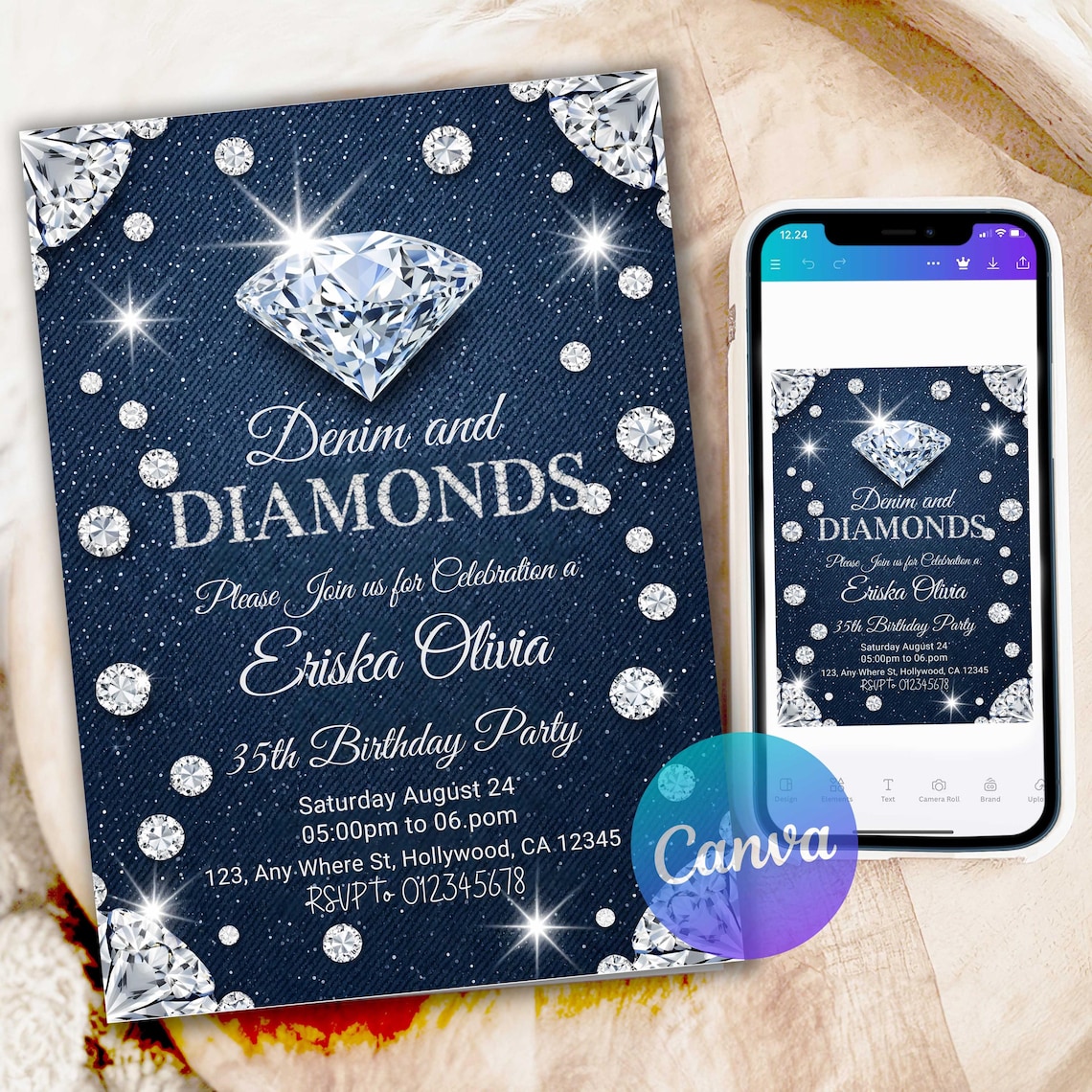Denim and Diamonds Birthday Invitation, Denim Snd Diamonds Party ...