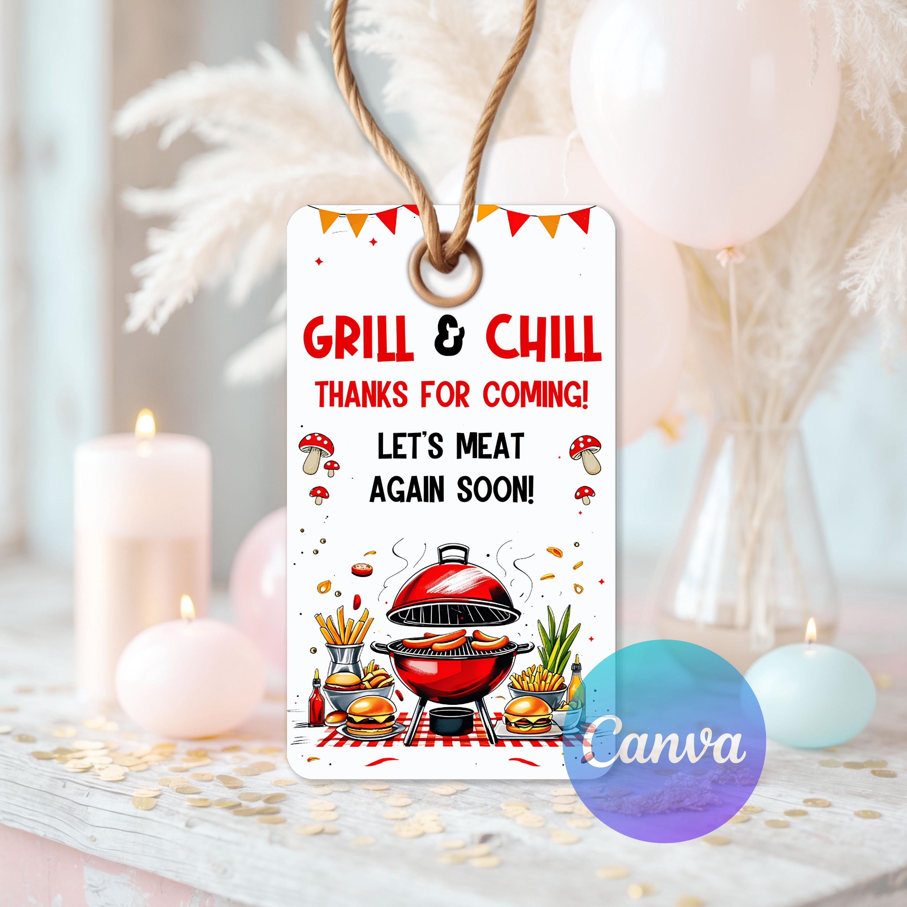 BBQ Chill and Grill Birthday Thank You Tags, Animated BBQ Party Favor ...