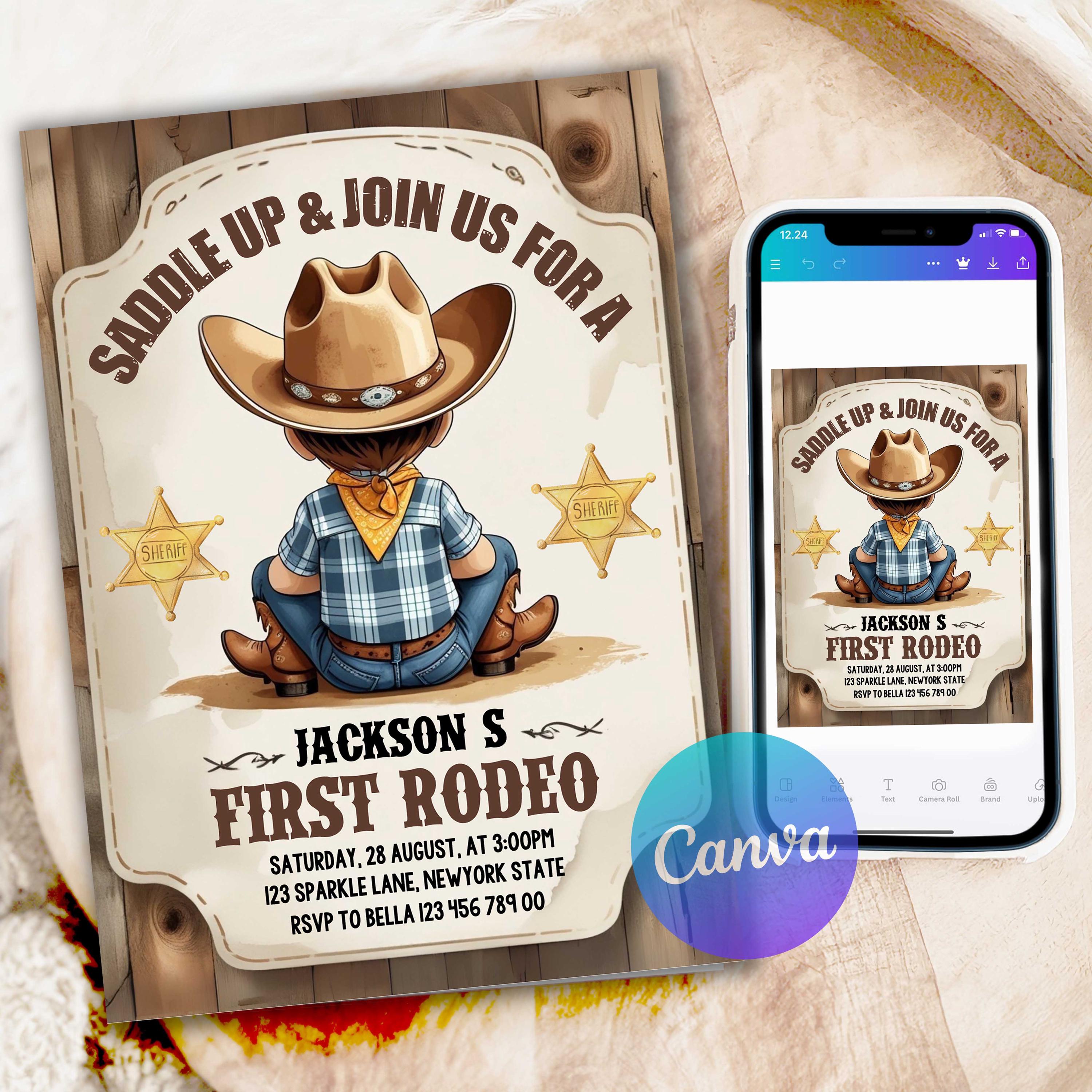 First Rodeo Invitation Template, My 1st Rodeo Invitation, Boy Cowboy ...