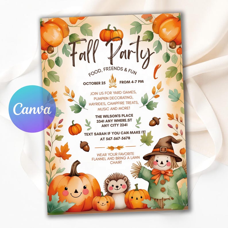 Fall Festival Invitation: Pumpkins, Harvest Party, Church Event (canva ...