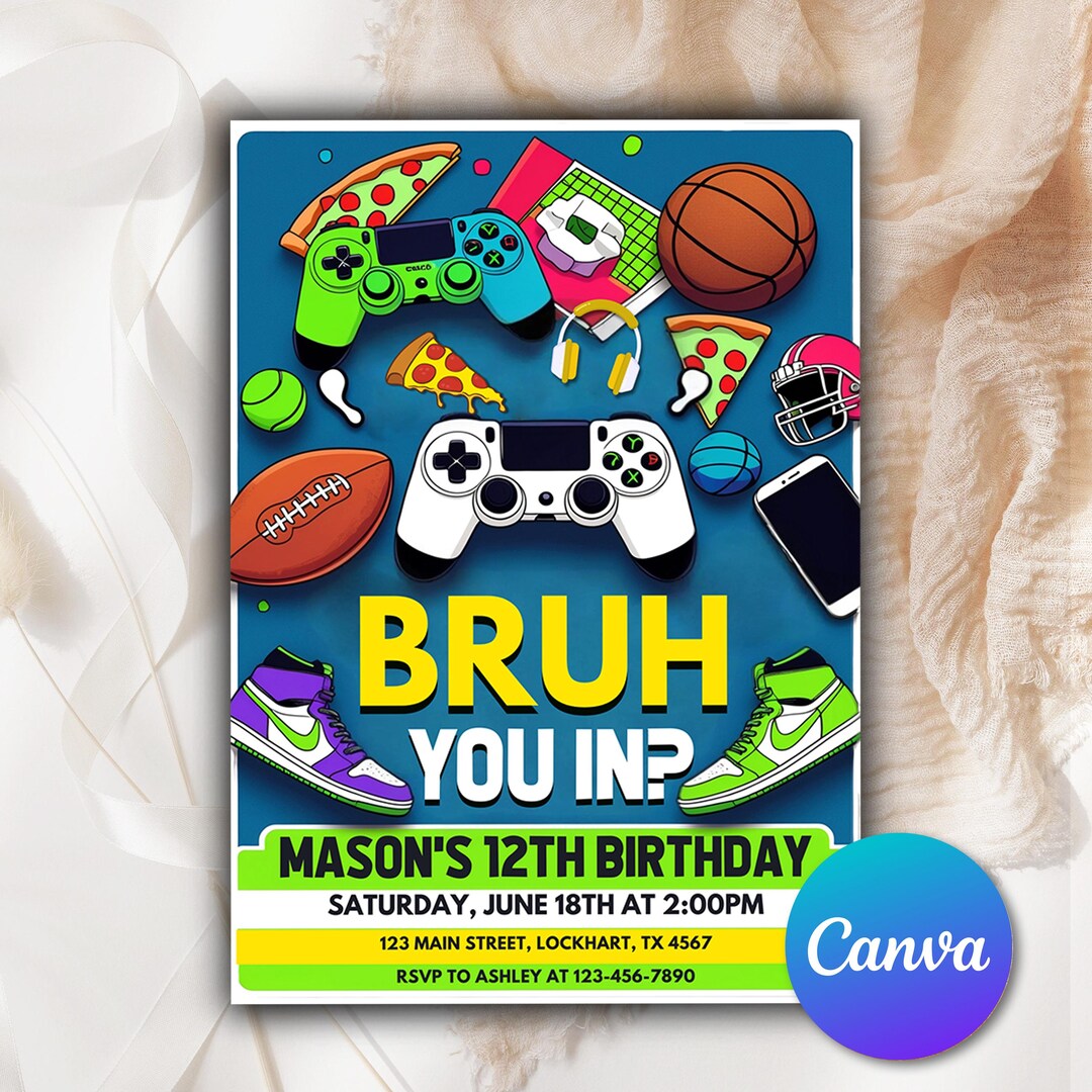 Bruh Birthday Invitation, Neon Graffiti Theme Any Age Digital Template ...