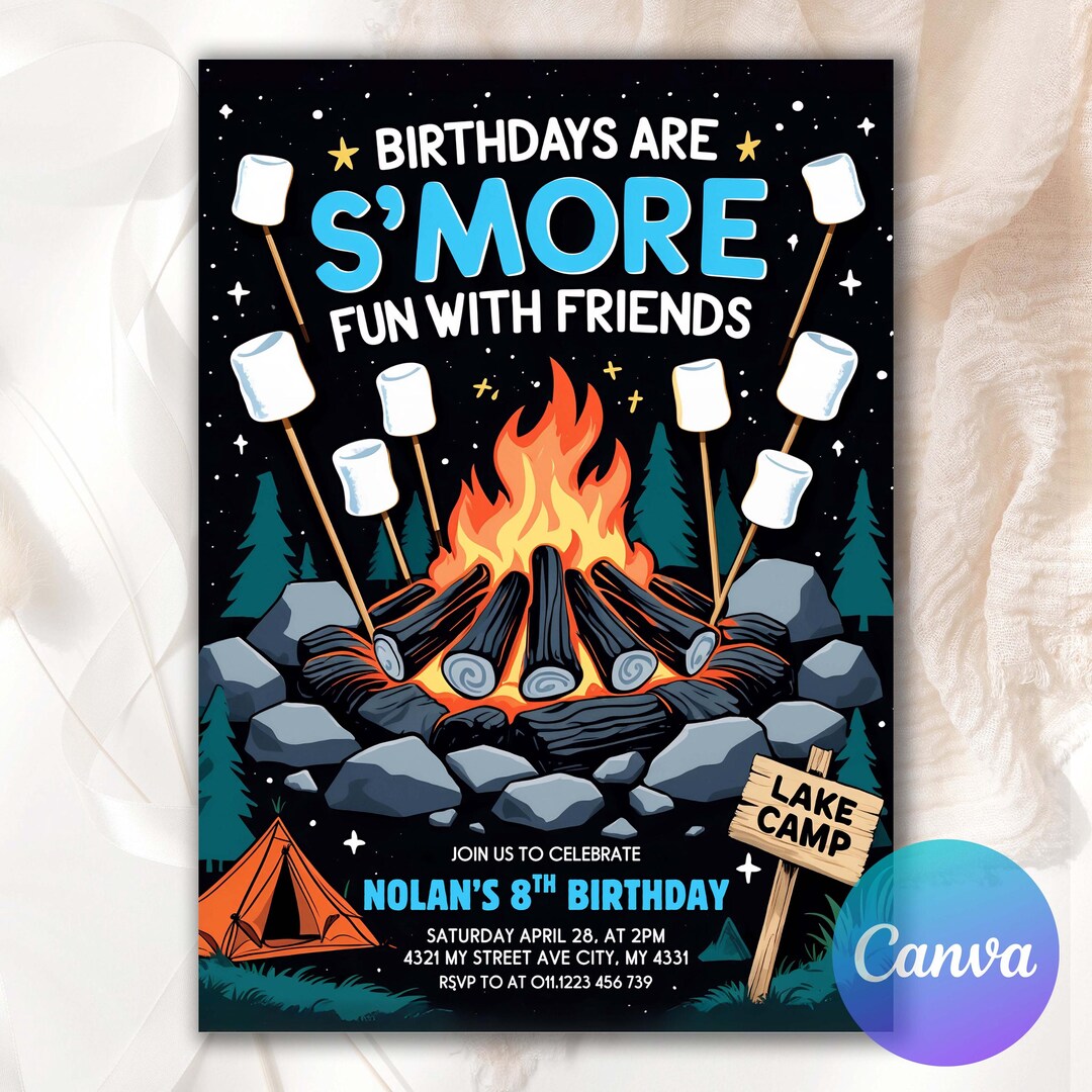 Editable Kids Smores Birthday Invitation Template Printable Smores ...