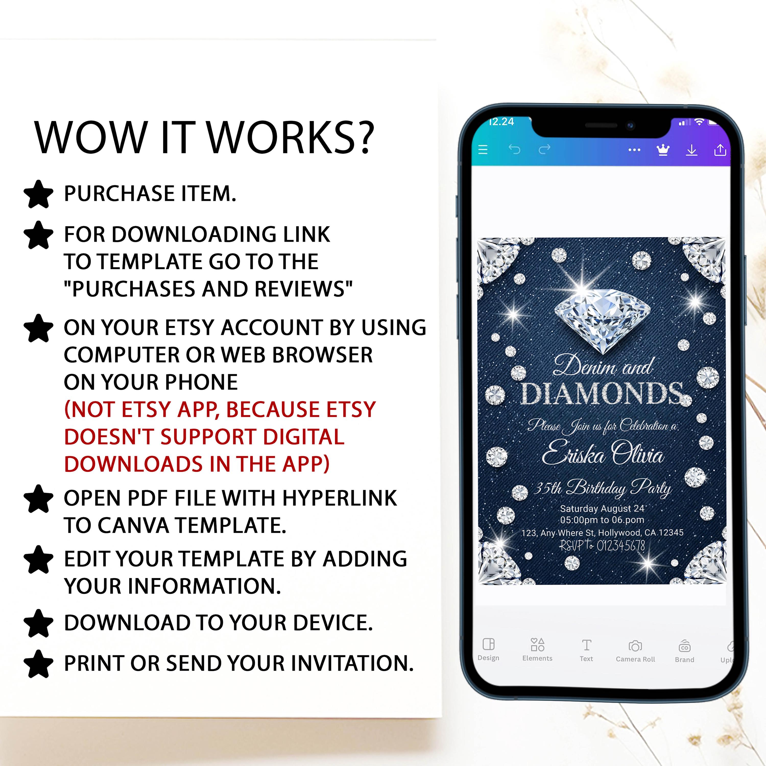 Denim and Diamonds Birthday Invitation, Denim Snd Diamonds Party ...