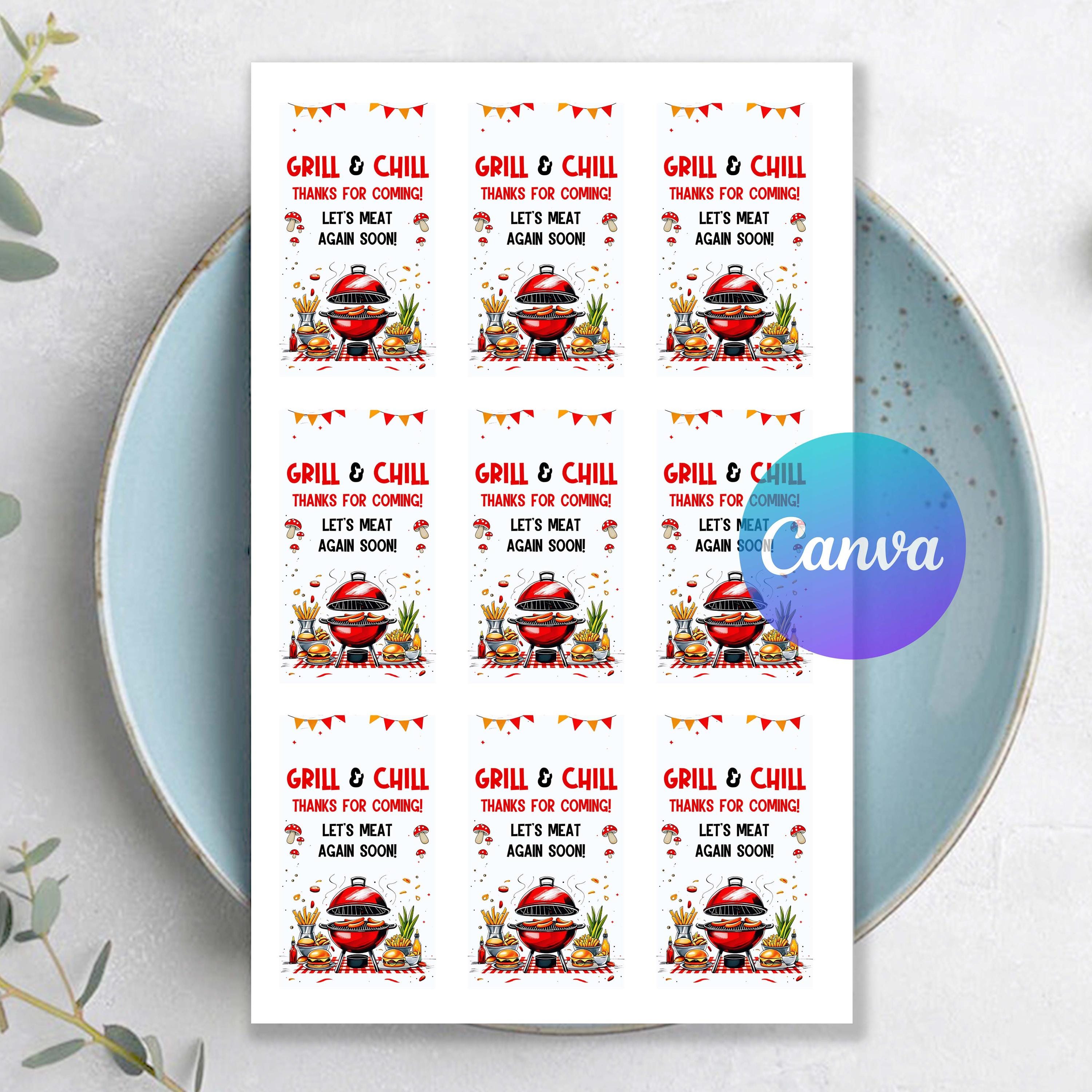 BBQ Chill and Grill Birthday Thank You Tags, Animated BBQ Party Favor ...