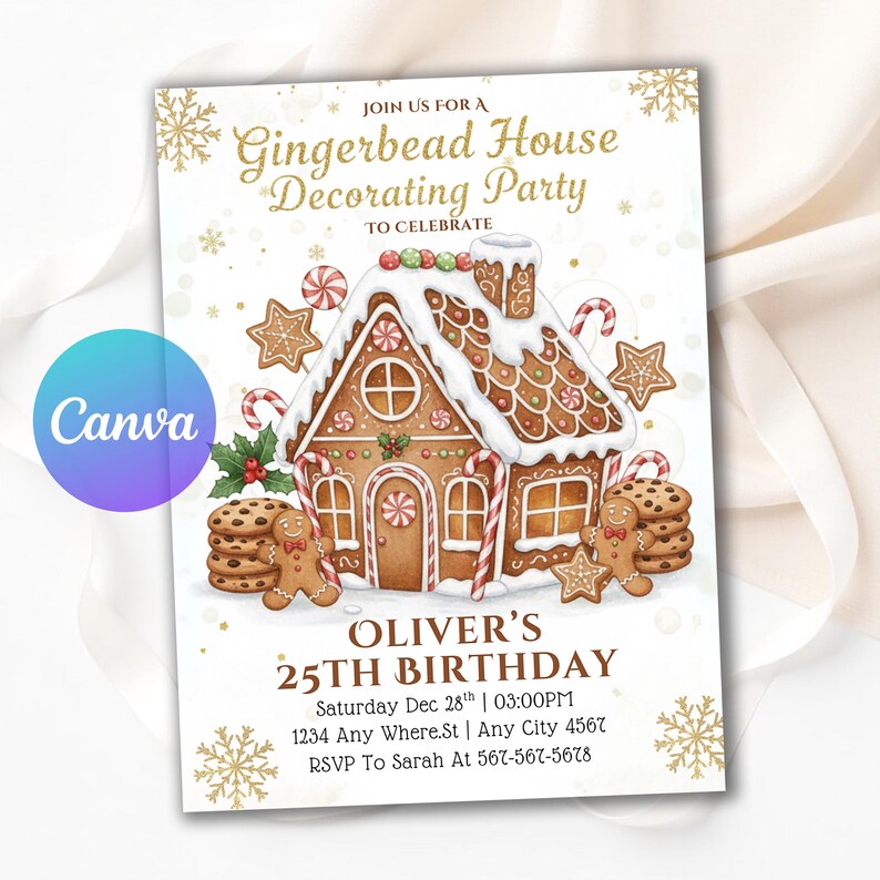 Christmas Gingerbread House Decorating Party Invitation, Christmas ...