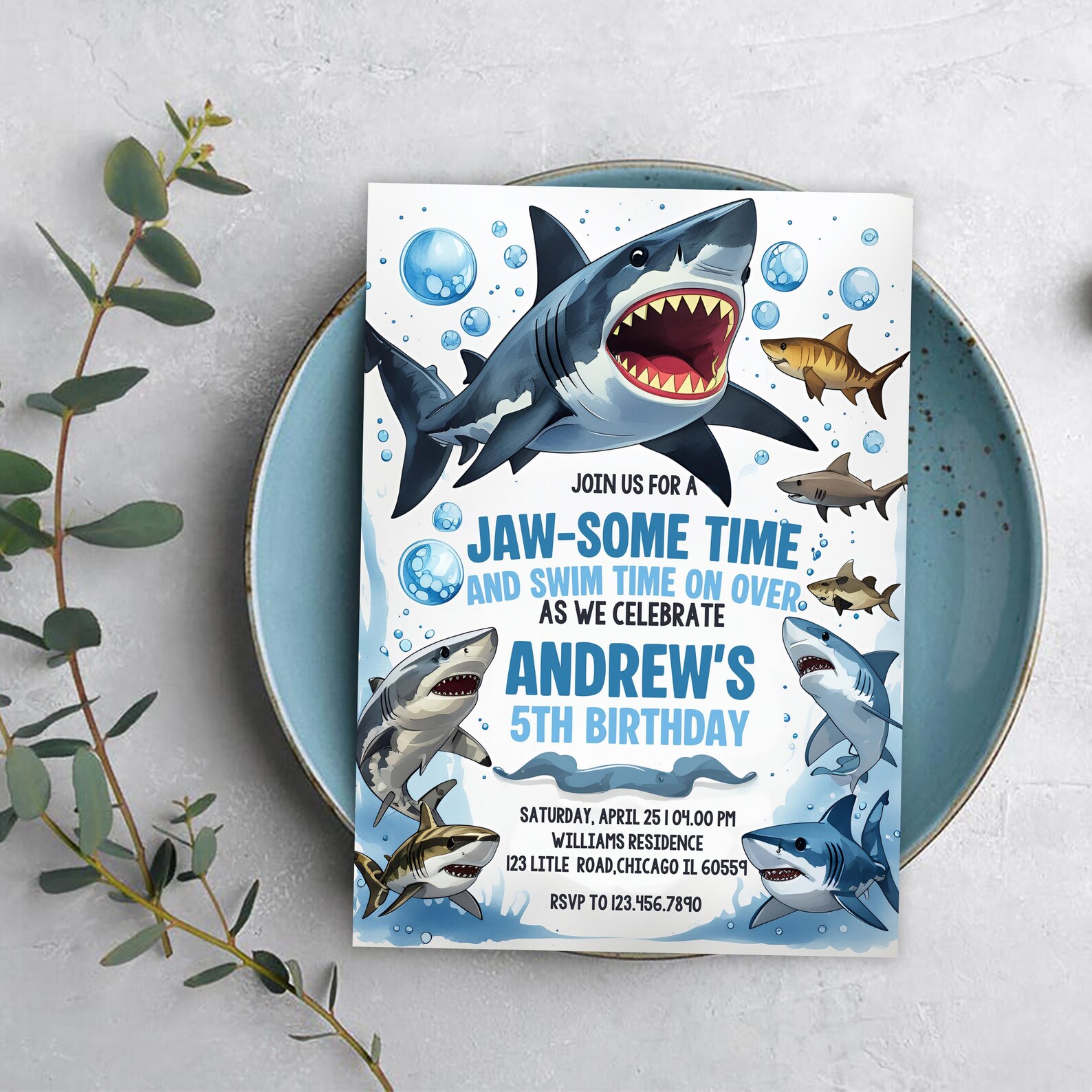 Shark Birthday Party Invitation, Editable Under the Sea Birthday ...