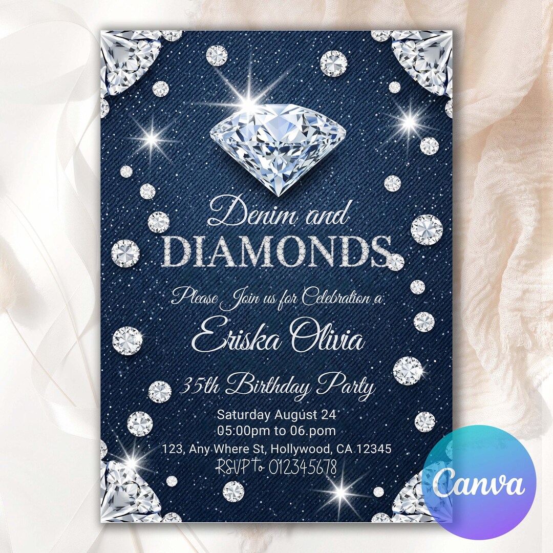 Denim and Diamonds Birthday Invitation, Denim Snd Diamonds Party ...