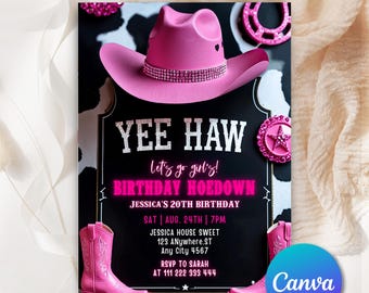 Pink Cowgirl Birthday Invitation, Country Western Invitation, Cowgirl ...