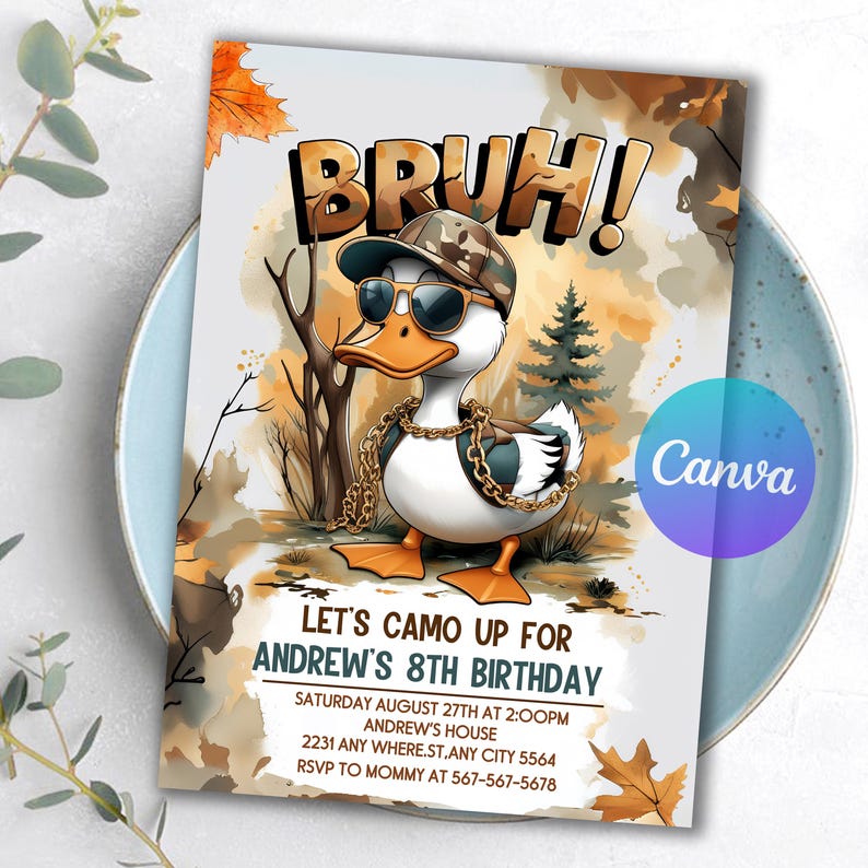 Duck Hunting Birthday Invitation, Duck Hunting Theme Invitation, Hunter ...