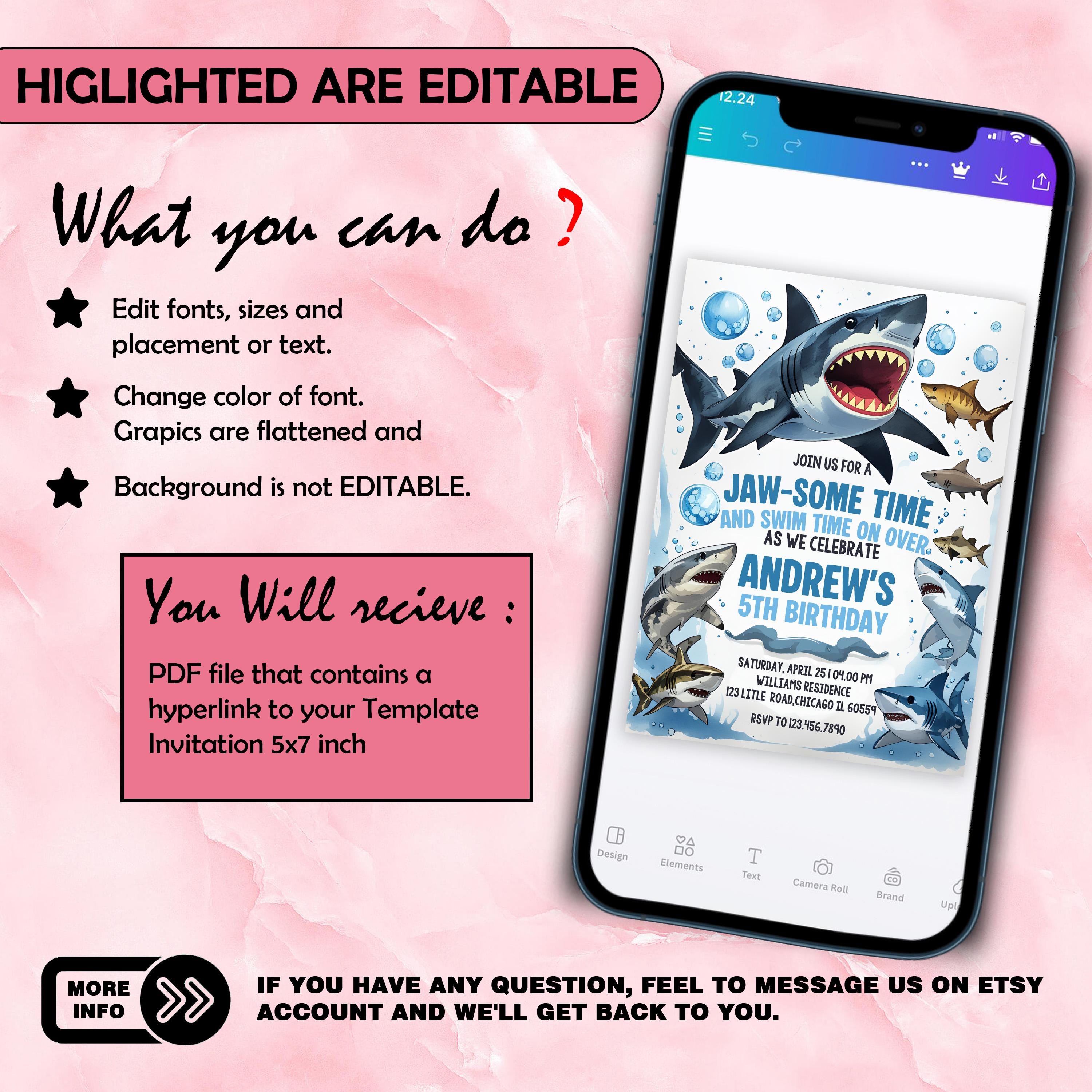 Shark Birthday Party Invitation, Editable Under the Sea Birthday ...