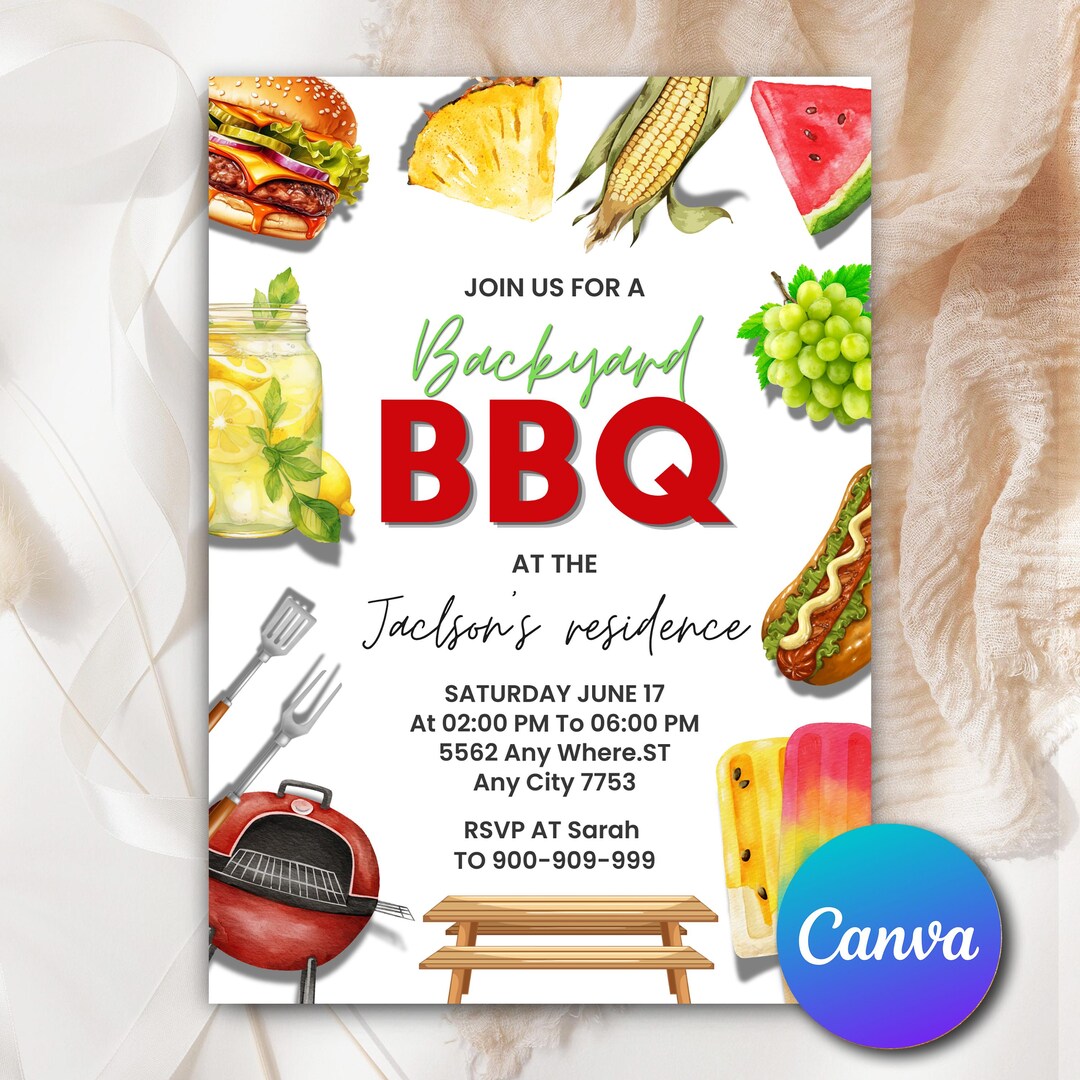 Birthday BBQ Chill and Grill Invitation, Editable Barbeque Grill and ...
