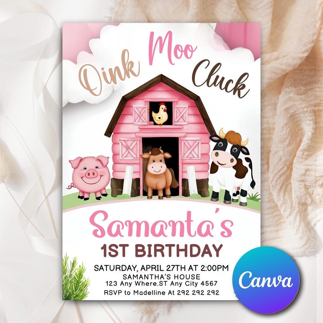 Cute Farm Animals Party Invitation, Barnyard Party Invitation, Editable ...