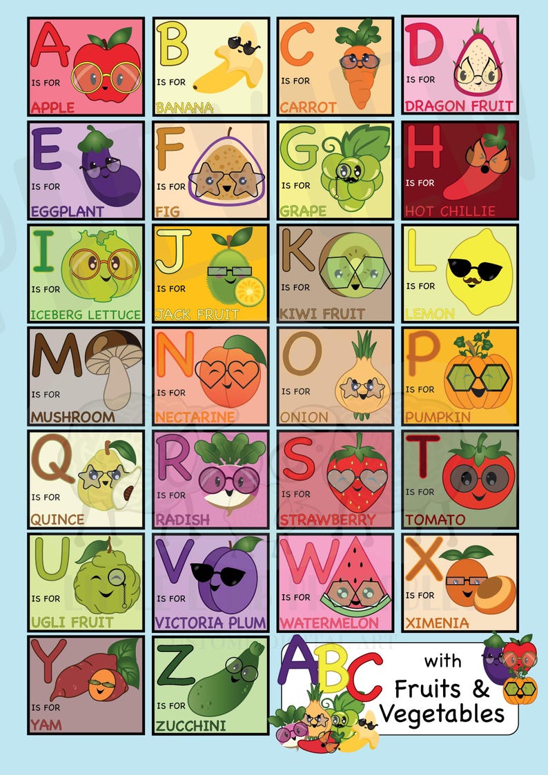 Fruit & Vegetable Theme | ABC Poster | Alphabet Poster | Early Learning ...