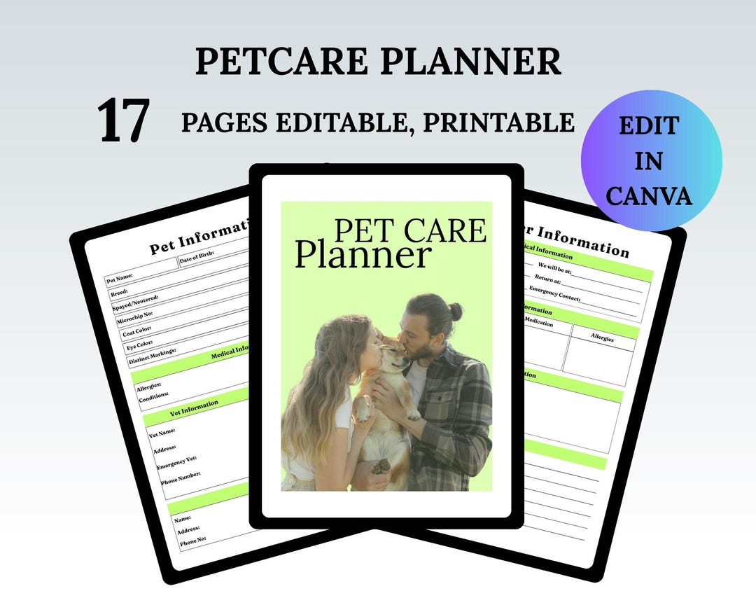 Pet Care Planner Printable | Pet Health, Feeding and Activity Tracker ...