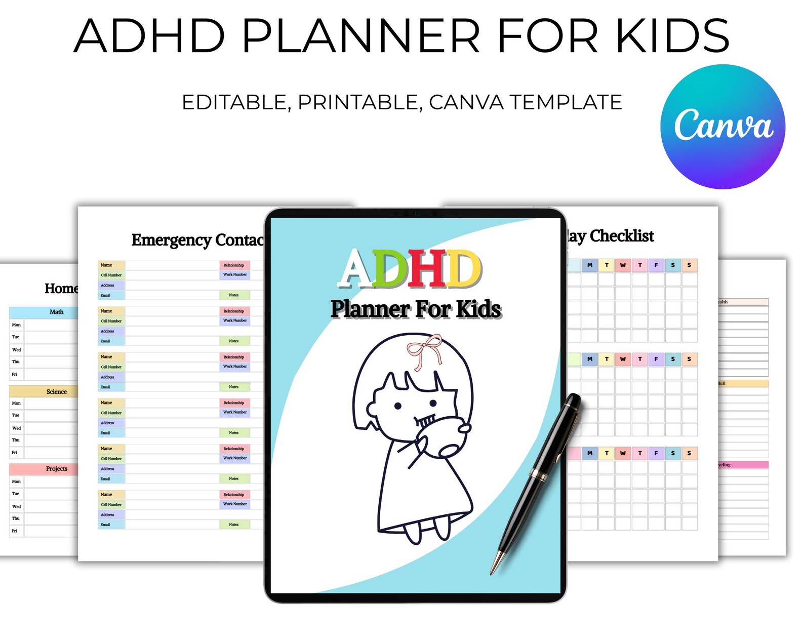 2025 ADHD Planner for Kids | Printable Weekly & Daily Organizer ...