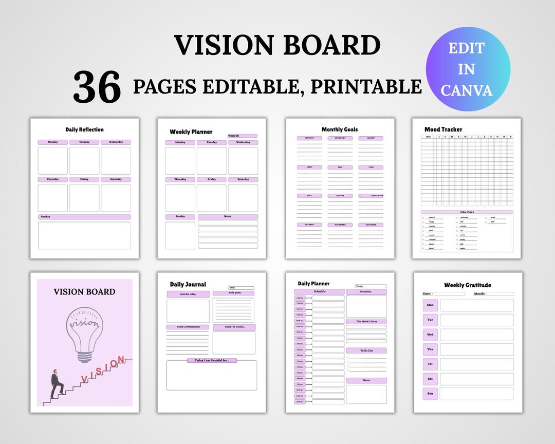 Vision Board Planner Printable | Goal Setting and Dream Visualization ...