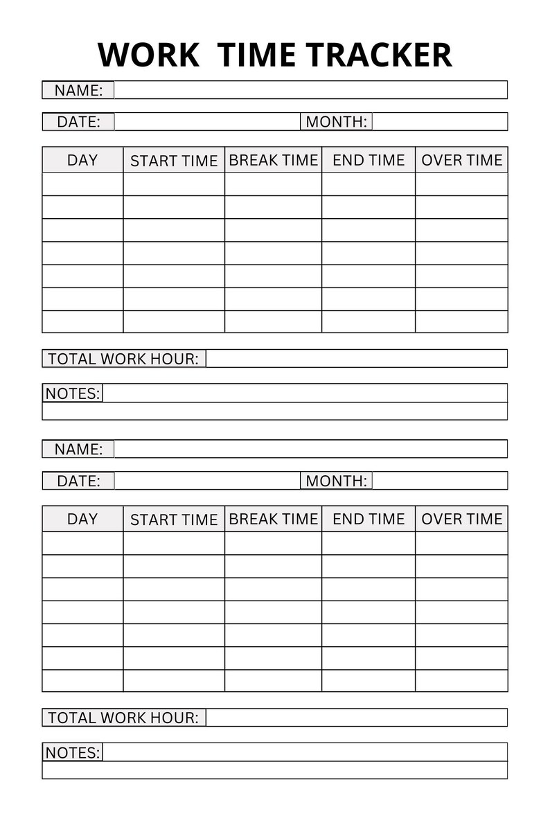 Work Time Tracker Printable | Daily and Weekly Planner | Time ...