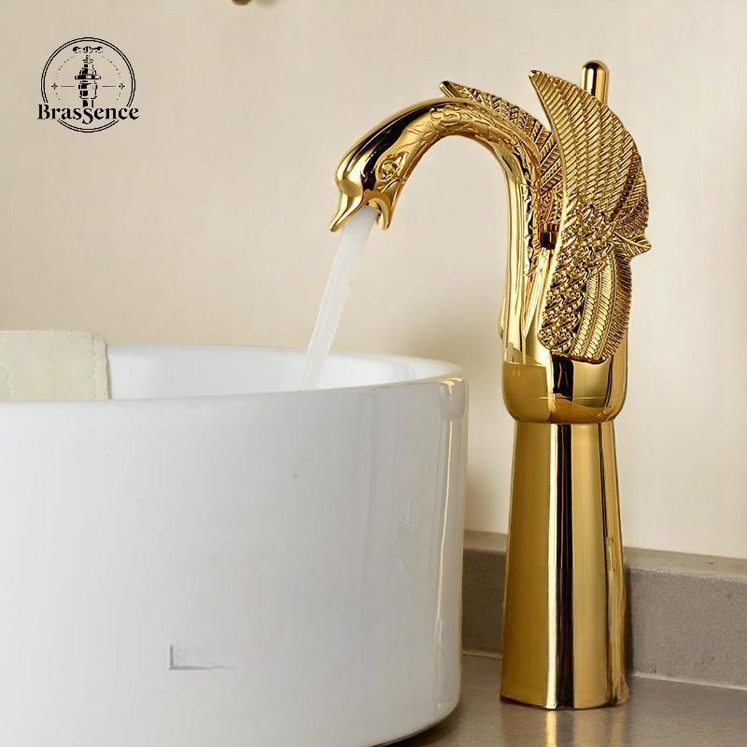 Copper and Gold Hot and Cold Water Mixer | European Retro Style Basin Faucet | Bathroom Cabinet ...