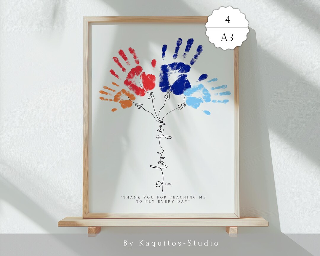 Daddy Handprint Balloon Art – 4 Hands – Printable Father's Day Gift ...