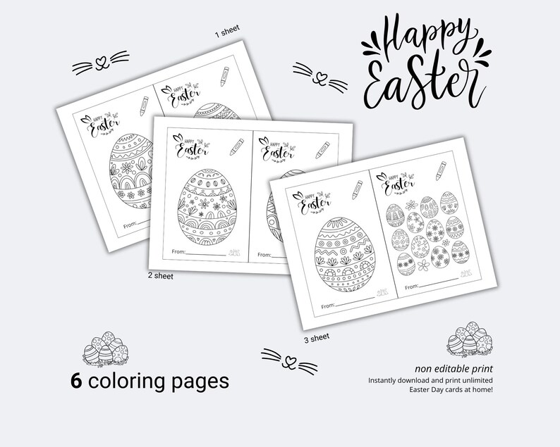 Printable Easter Egg Coloring Pages – 6 Fun Designs for Kids – Instant ...