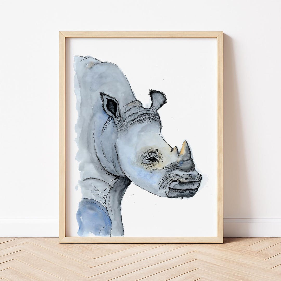 Rhino Print Safari Nursery Wall Art, African Animal Watercolor, Jungle ...
