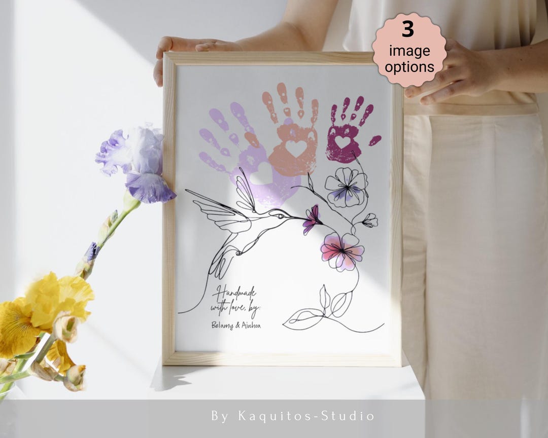 Mothers Day Handprint Art Template – Hummingbird and Flowers ...