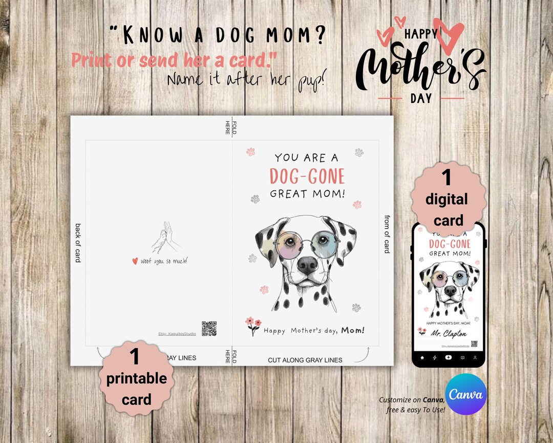 Dalmatian Dog Mom Card – Editable Mothers Day Card From Pup – Printable ...