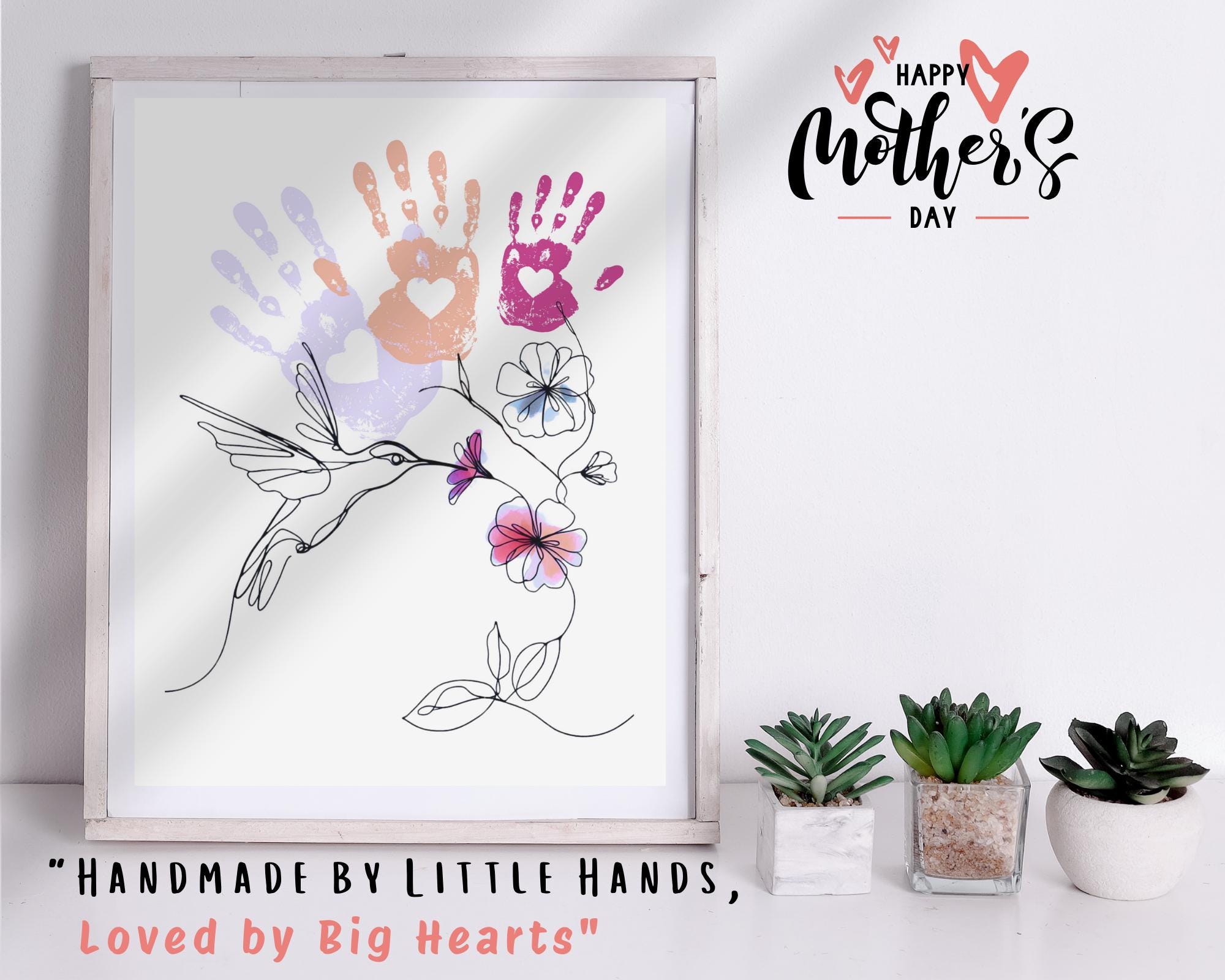 Mothers Day Handprint Art Template – Hummingbird and Flowers ...