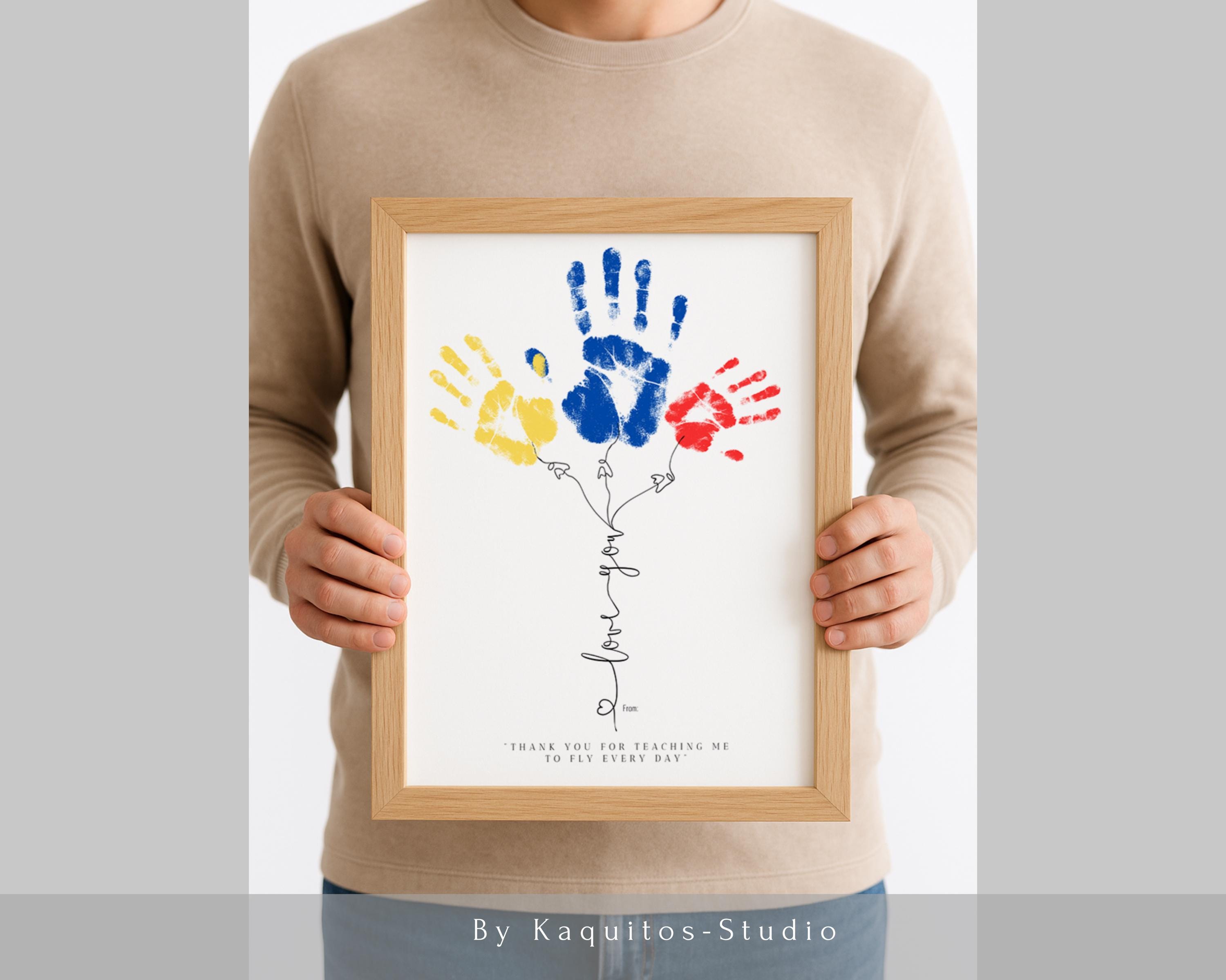 Daddy Handprint Balloon Art – 3 Hands Printable Father’s Day Gift | A3 ...